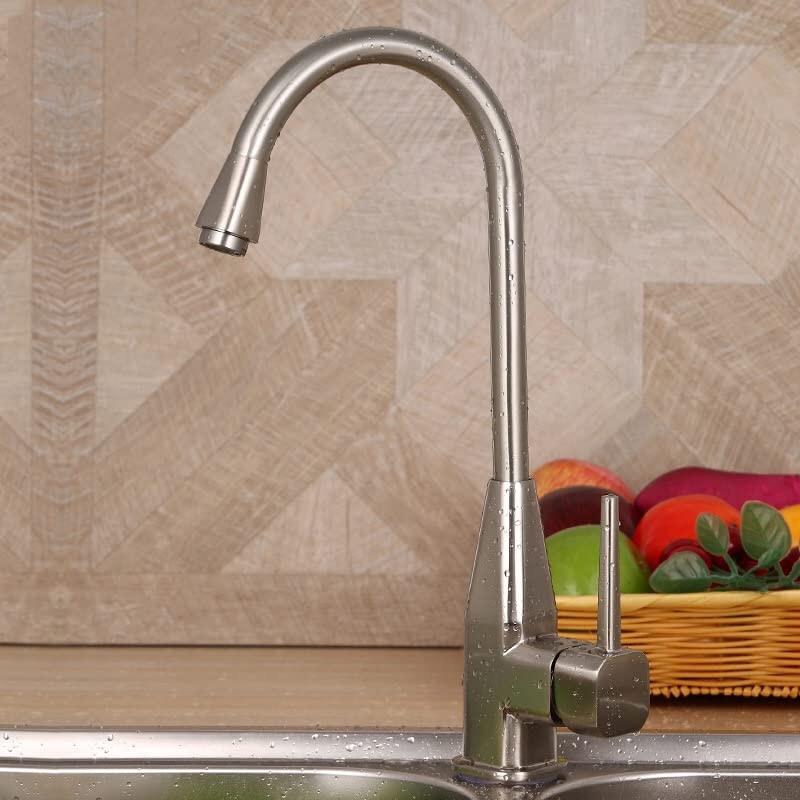 Kitchen Sink Faucet for Bar Farmhouse Commercial, Brushed Nickel Stainless Steel Kitchen Faucets, 360 Rotate Kitchen Mixer Faucet, Cold Hot Water Sink Mixer Taps (Color : Silver, Size : with Hose si