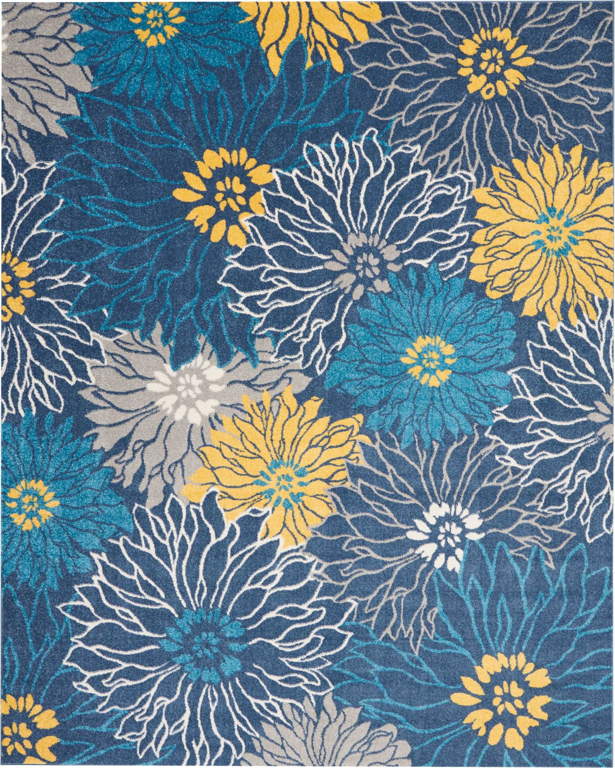 Nourison Passion Blue 8' x 10' Area-Rug, Floral, Farmhouse, Easy-Cleaning, Non Shedding, Bed Room, Living Room, Dining Room, Kitchen (8x10)