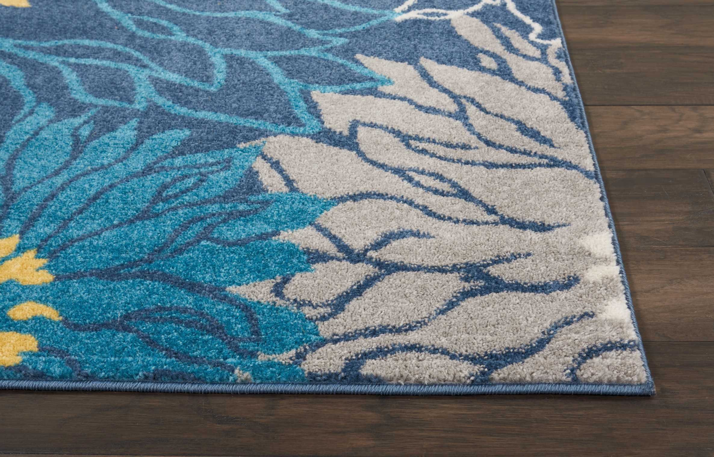 Nourison Passion Blue 8' x 10' Area-Rug, Floral, Farmhouse, Easy-Cleaning, Non Shedding, Bed Room, Living Room, Dining Room, Kitchen (8x10)
