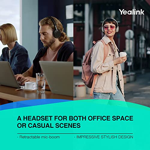 Yealink BH72 lite Bluetooth Headset Wireless Headset with Microphone Teams Zoom Certified Headset Office Headphone Stereo Noise Canceling Mic, Retractable Hidden Microphone Arm, 35H Talk Time, Black