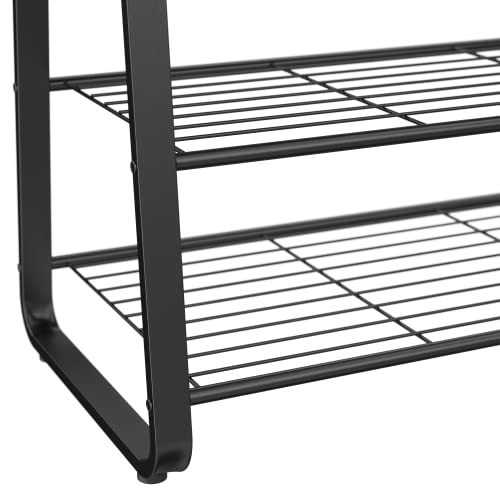ClosetMaid 3-Tier Shoe Rack Bench - Metal Frame, Wire Shelves, Wood Seat - Entryway, Hallway, Living Room, Mudroom Organizer - Modern Walnut Finish