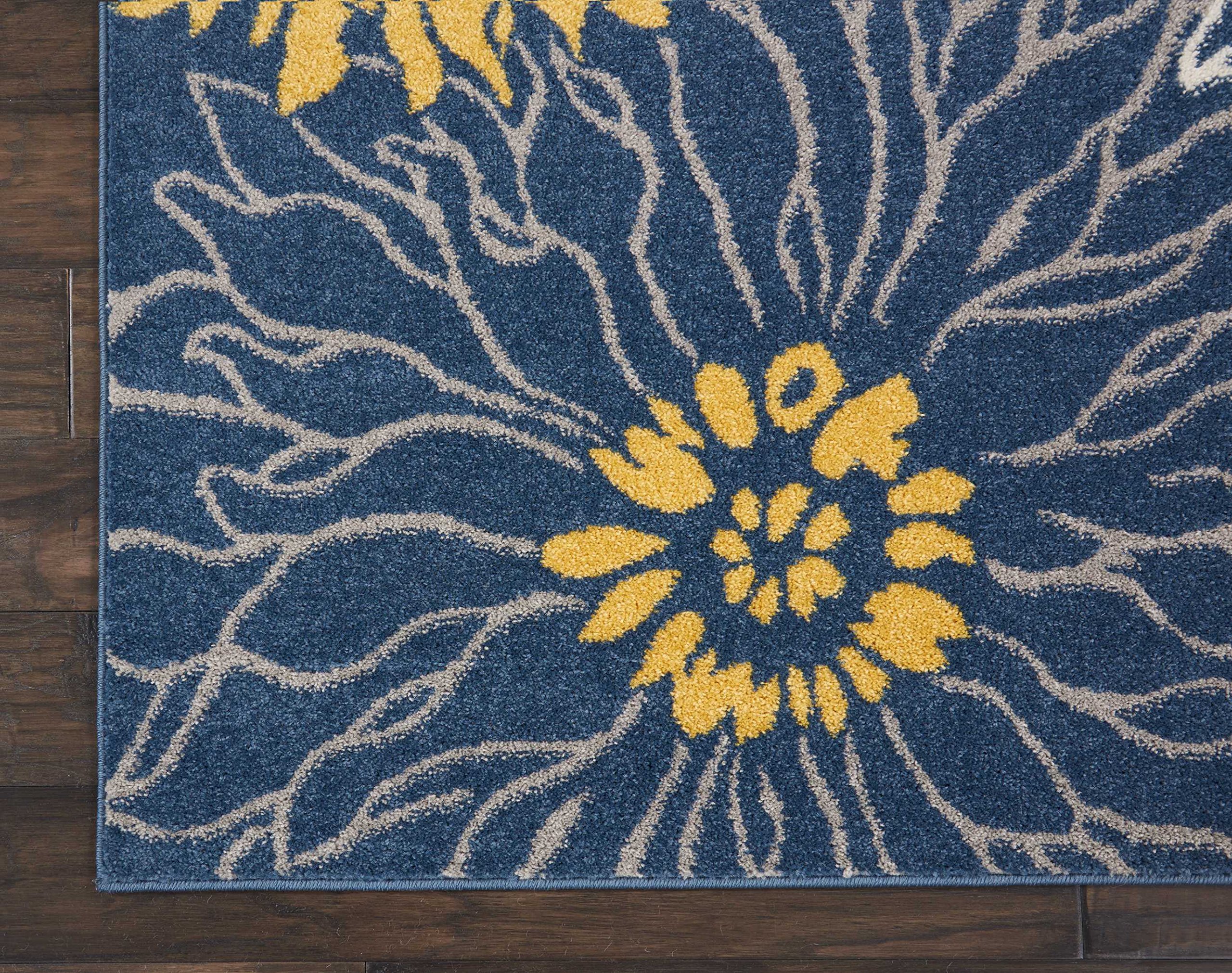Nourison Passion Blue 8' x 10' Area-Rug, Floral, Farmhouse, Easy-Cleaning, Non Shedding, Bed Room, Living Room, Dining Room, Kitchen (8x10)