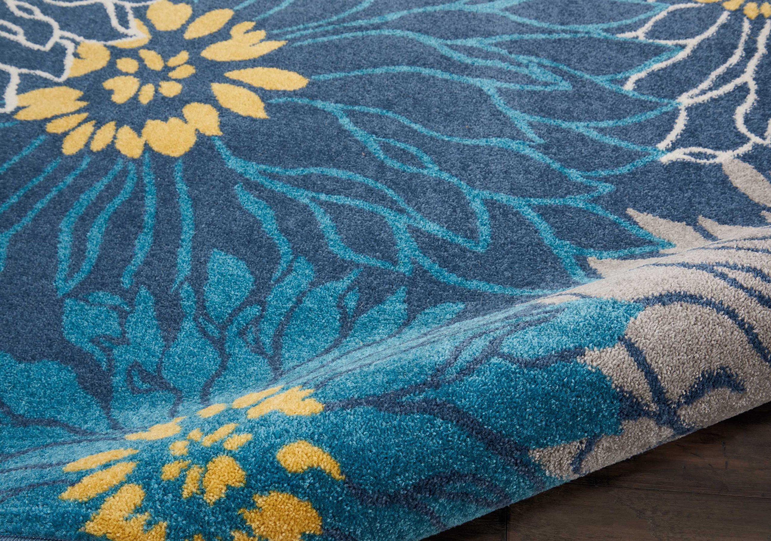 Nourison Passion Blue 8' x 10' Area-Rug, Floral, Farmhouse, Easy-Cleaning, Non Shedding, Bed Room, Living Room, Dining Room, Kitchen (8x10)