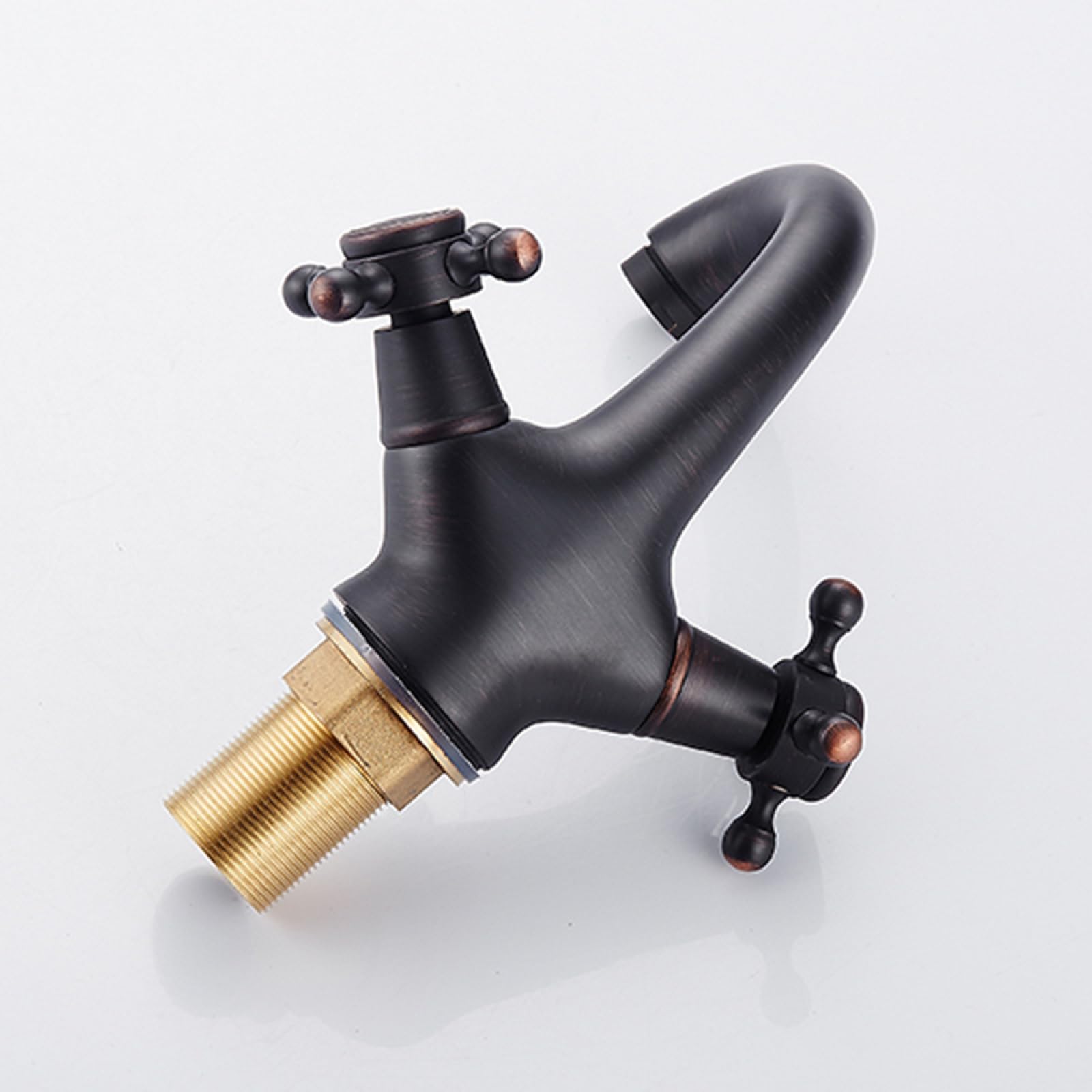 ZYCDP Bathroom Sink Faucets Vintage Bathroom Sink Faucet 1 Hole 2 Handles Double Cross Knobs Hot and Cold Bathroom Sink Faucet Black Antique, A