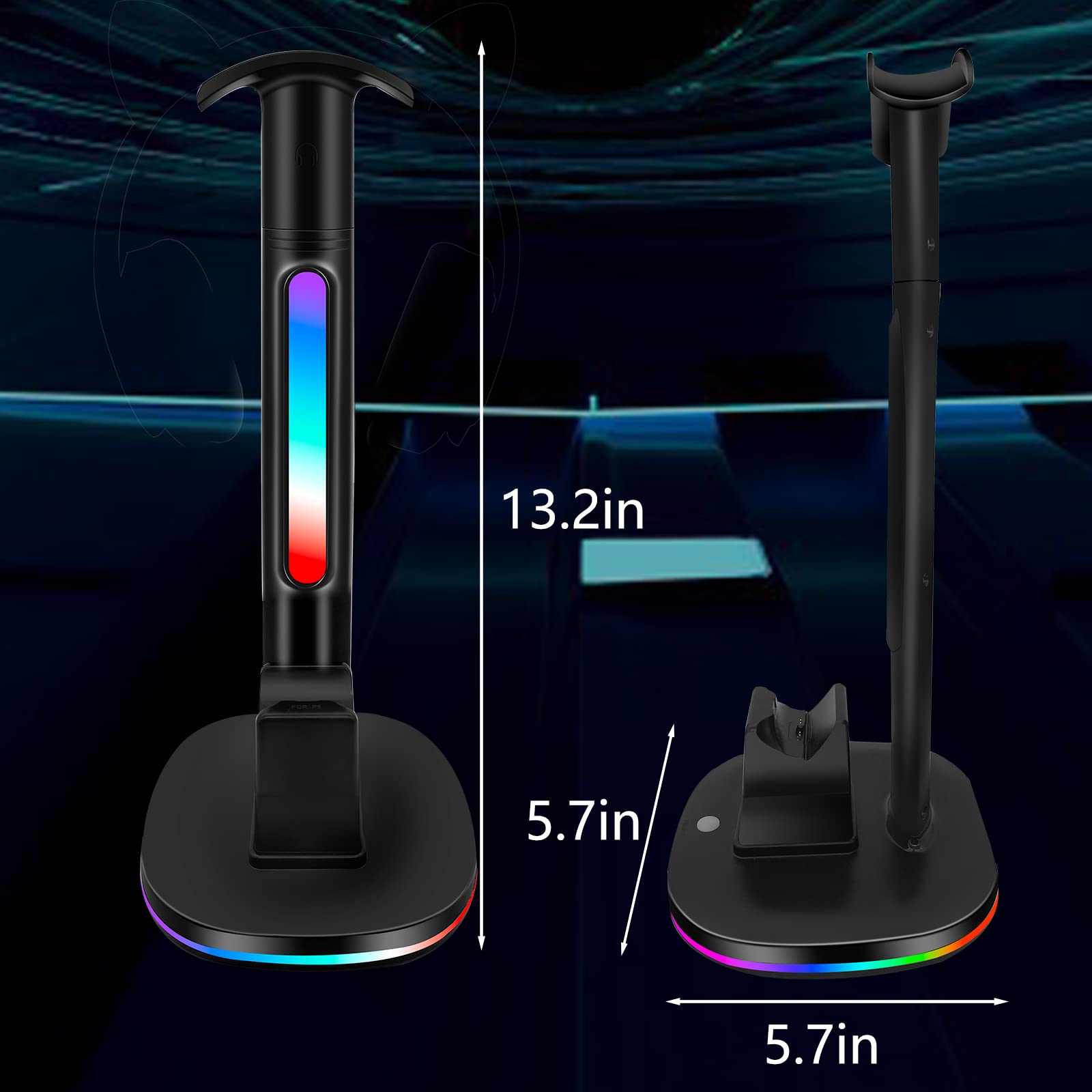 JDGPOKOO PS5 Controller Charging Station with RGB Headphone Stand, PS5 Controller Charger Holder with 2 USB Port, Headset Stand for PlayStation 5 Controller & DualSense Edge Controller Charging Dock