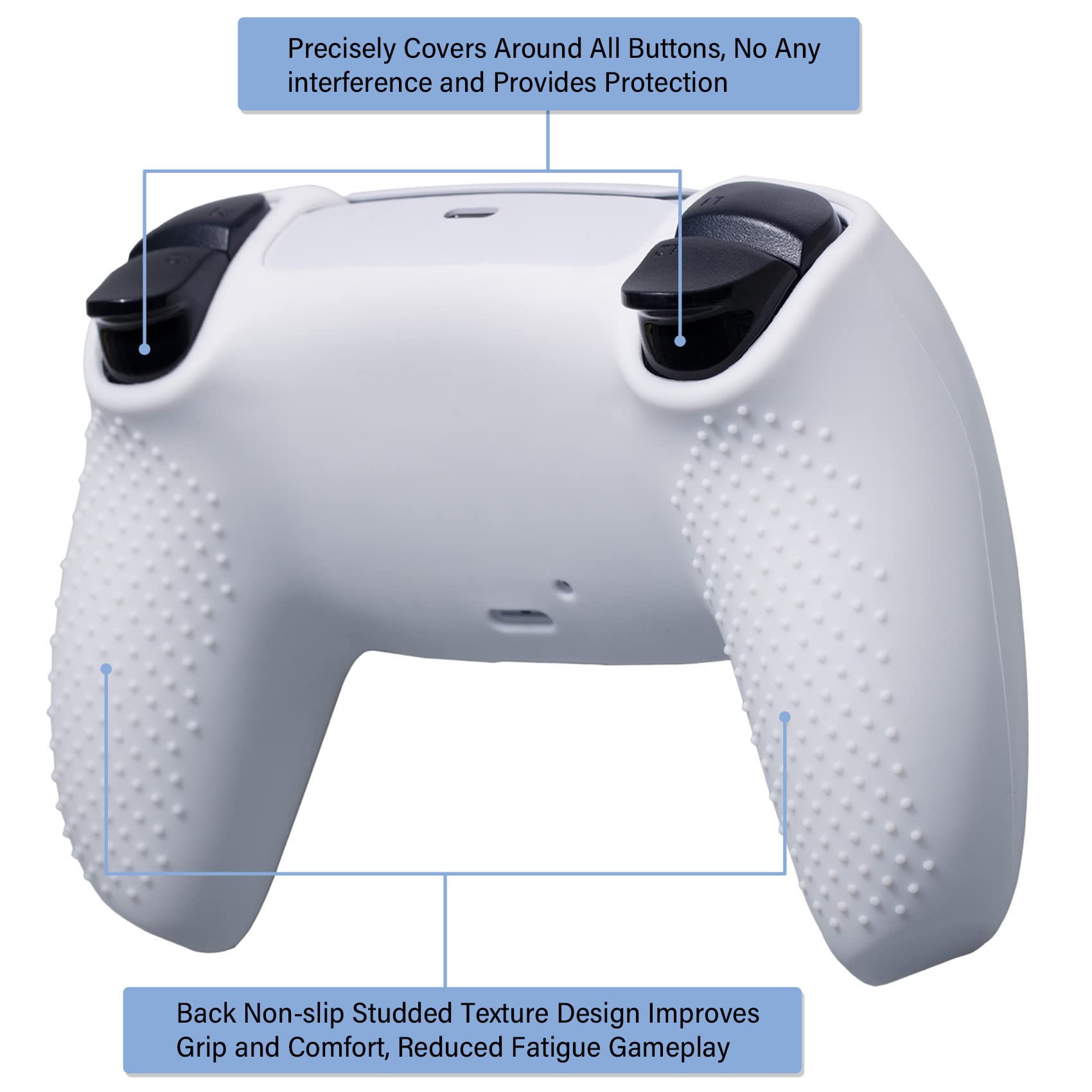 YoRHa Water Transfer Printing Silicone Thickened Cover Skin Case for PS5 Controller x 1(Blue Graffiti) with Thumb Grips x 10
