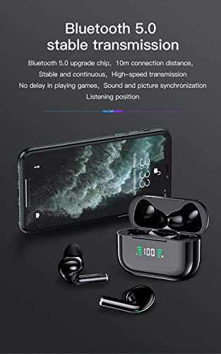 Wireless Earbuds Bluetooth Headphones with USB-C Quick Charging Case in Ear Headset IP6 Waterproof LCD Display Premium Sound Deep Bass Ear Buds Sweat Resistant Earphones for Sports/Working (Black)