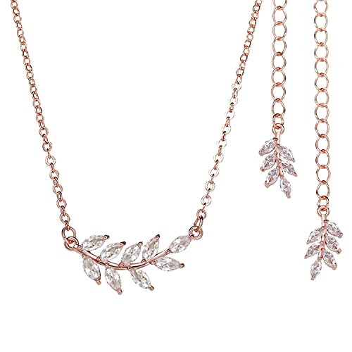 SWEETV Rose Gold Simple Wedding Back Necklace for Brides Bridesmaid, Bridal Backdrop Necklace, Crystal Leaf Chain Pendant Necklace for Women Prom