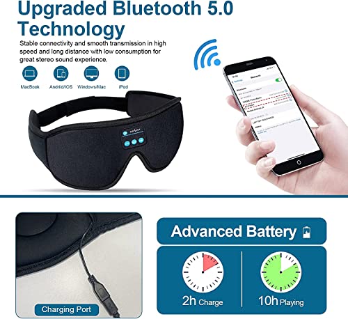Sleep Headphones Bluetooth 5.2 Wireless 3D Eye Mask, ZUXNZUX Ultra Soft Sleeping Headphones for Insomnia Travel and Side Sleepers (Black)