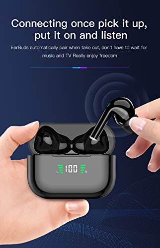 Wireless Earbuds Bluetooth Headphones with USB-C Quick Charging Case in Ear Headset IP6 Waterproof LCD Display Premium Sound Deep Bass Ear Buds Sweat Resistant Earphones for Sports/Working (Black)