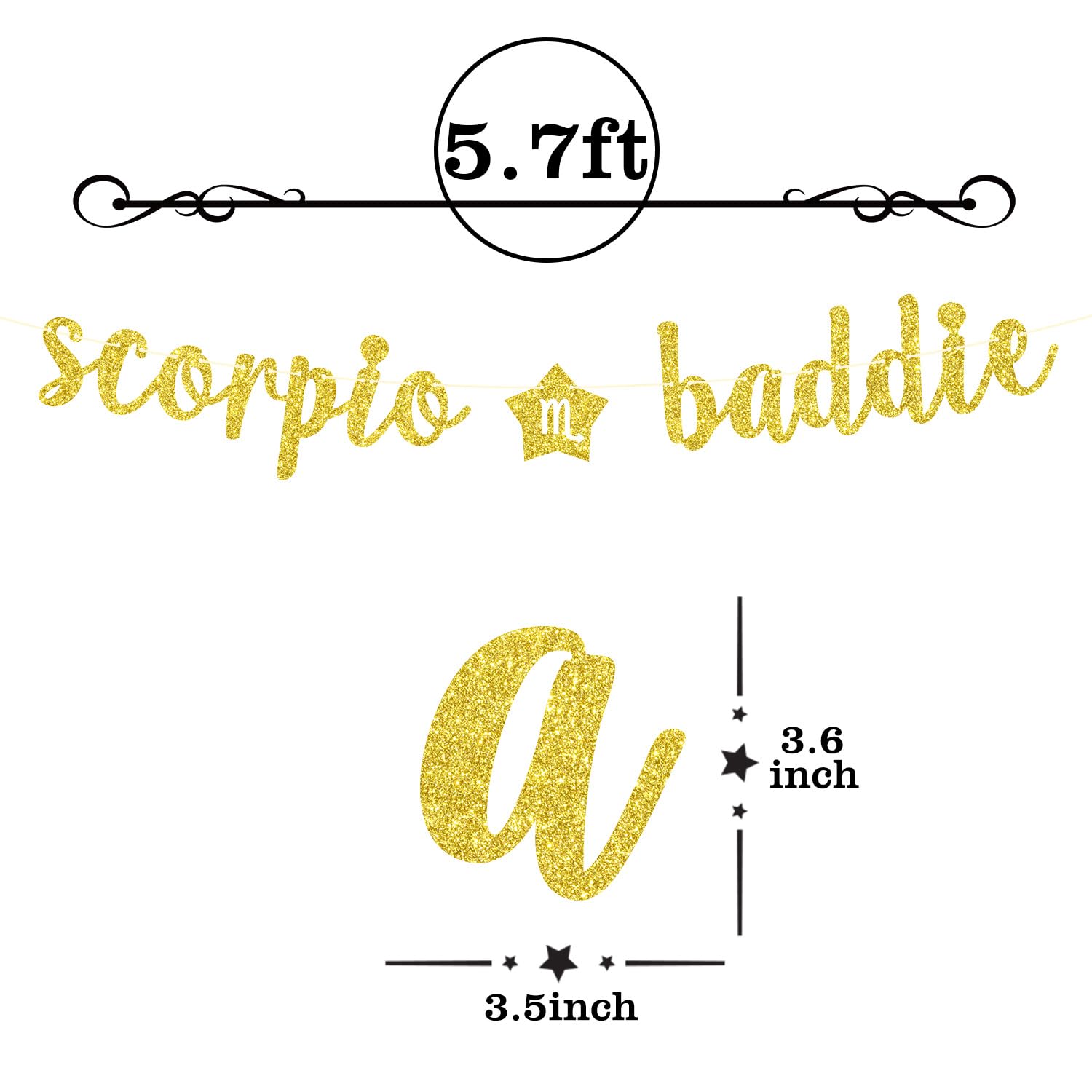 Scorpio Baddie Banner, Scorpio Happy Birthday Decor, 12 Constellation Zodiac Scorpio Themed Birthday Party Decorations for Boys and Girls - Gold Glitter