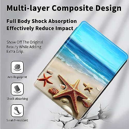 for Samsung Galaxy Tab S8 Plus 2022/S7 FE 2021/S7 Plus 2020 12.4 Inch Case, 360 Degree Rotating Cover,PU Leather Folding Stand Cover with Auto Wake/Sleep,Beach Starfish