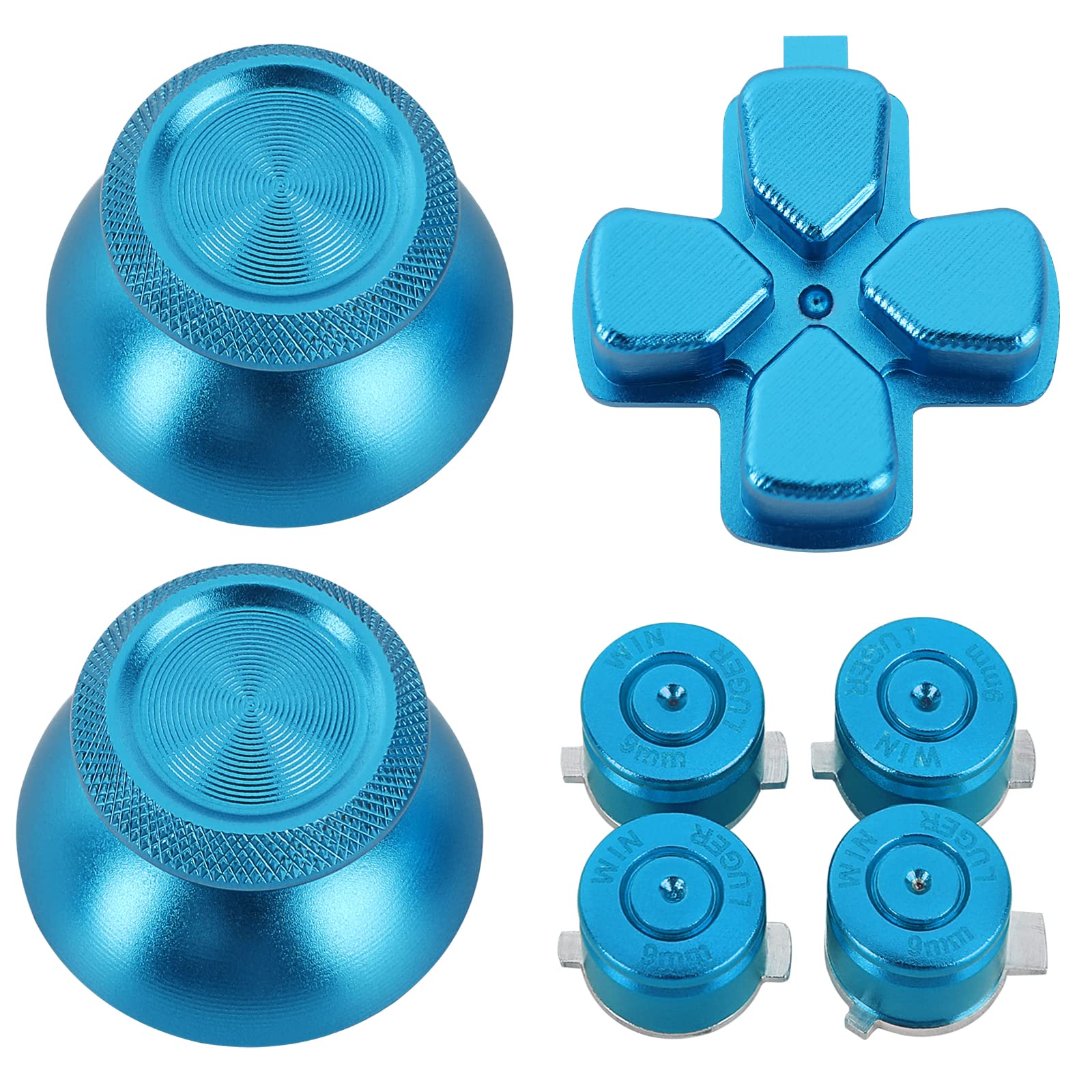 TOMSIN Metal Buttons Replacement Kit for PS5 Controller – Aluminum Thumbsticks & O X Square Triangle & Dpad Buttons Accessories Compatible with PlayStation 5 DS Controller (Blue)