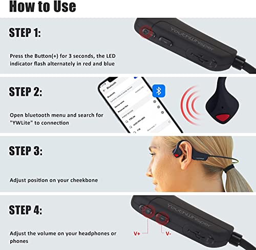 YouthWhisper Bone Conduction Headphones Bluetooth, Wireless Open-Ear Headset with Microphones,Titanium Lightweight Sweat Resistant, Answer Phone Call Sports Earphones for Running Hiking Bicycling