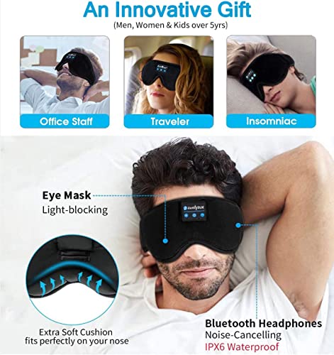 Sleep Headphones Bluetooth 5.2 Wireless 3D Eye Mask, ZUXNZUX Ultra Soft Sleeping Headphones for Insomnia Travel and Side Sleepers (Black)