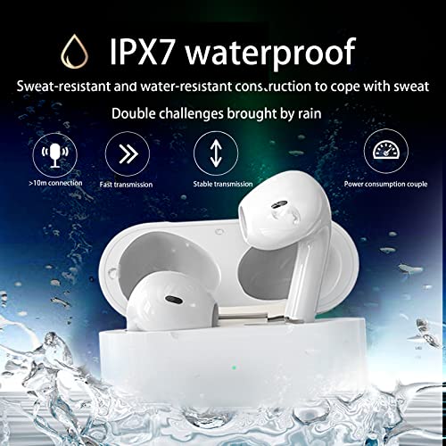 True Wireless Earbuds Bluetooth 5.3 Light Weight Deep Bass IPx7 Waterproof Sports Long Playtime Lightning Mini Charging Case Ear Buds Built-in Mic for Android Phone Mic Noise Reduction