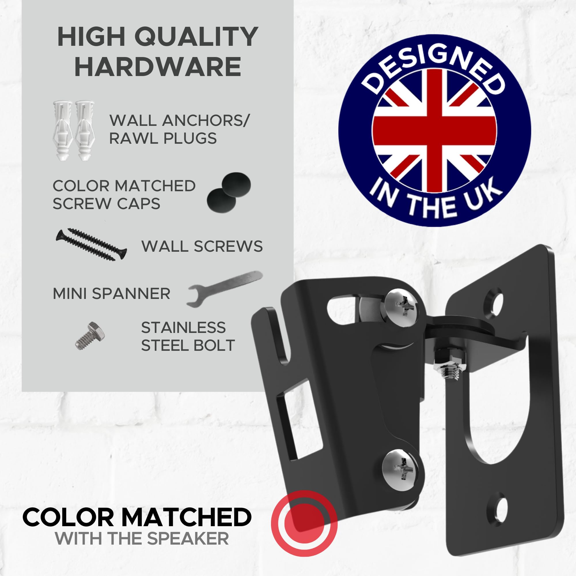 Play 1 Wall Mount, Black, Pair, Compatible with Sonos Play:1 Only, Twin Pack, Adjustable Swivel & Tilt Mechanism, 2 Mounting Brackets Includes All Fixings