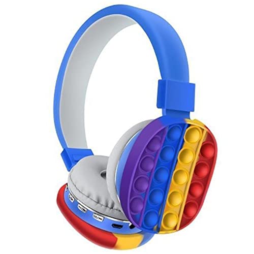 Acuvar Wireless or Wired Bluetooth 5.2 Rechargeable Over The Ear Headphones with Silicone Fidget Pop Bubbles Microphone, Powerful Surround Stereo Bass and Passive Noise Cancelling (Blue)