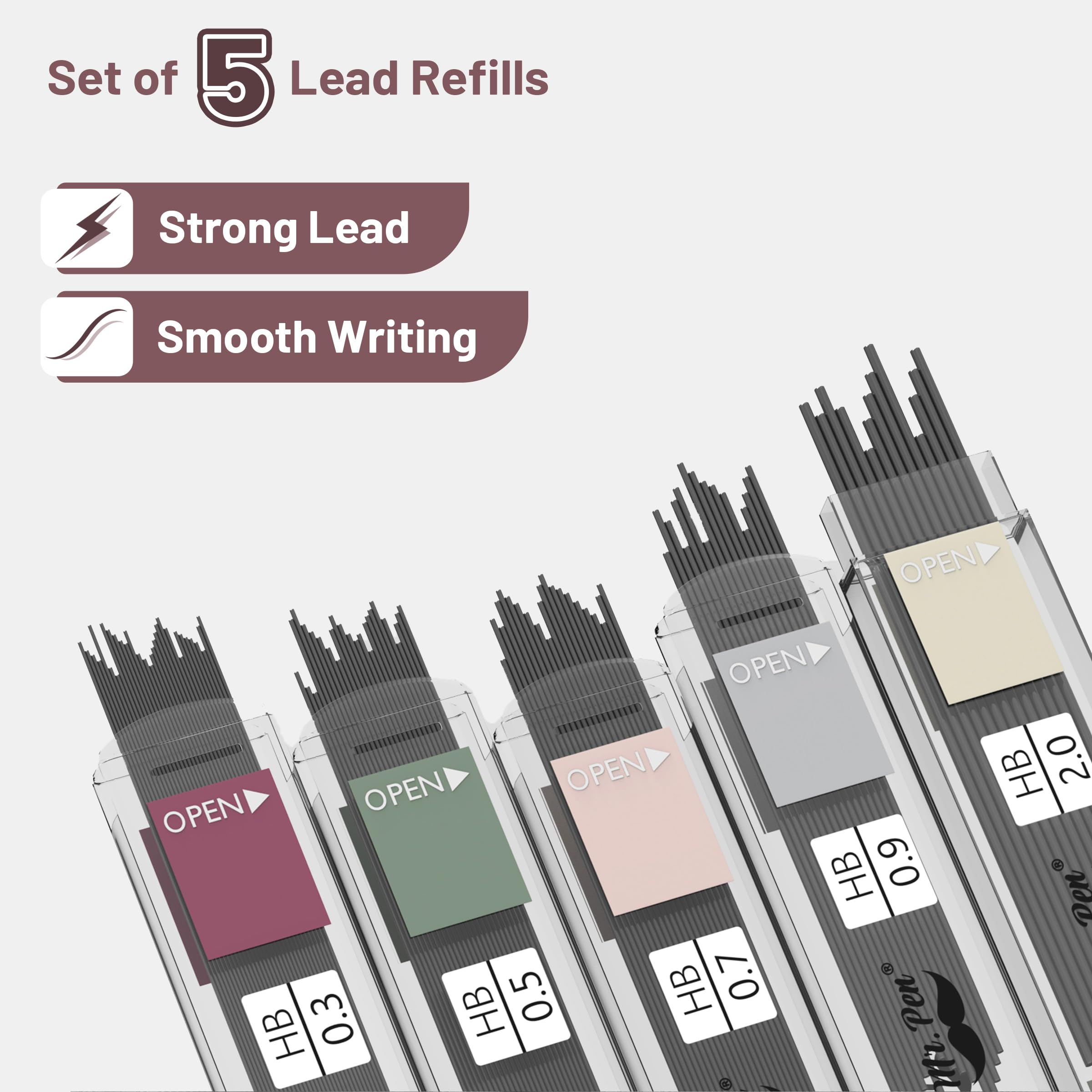 Mr. Pen- Mechanical Pencil Set with Leads and Eraser Refills, 5 Sizes - 0.3, 0.5, 0.7, 0.9 and 2 Millimeters, Sketching Pencils, Drafting Pencil, Mechanical Pencils for Drawing and Sketching