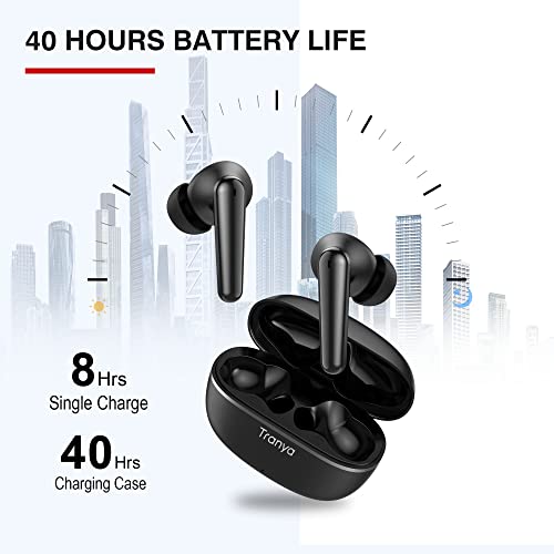 TRANYA T30 Wireless Earbuds, Immersive Sound with Deep Bass, 40H Playtime, 4 Microphones for Clear Call, Bluetooth Earbuds with Low-Latency Game Mode, IPX7 Waterproof Headphones for Sports