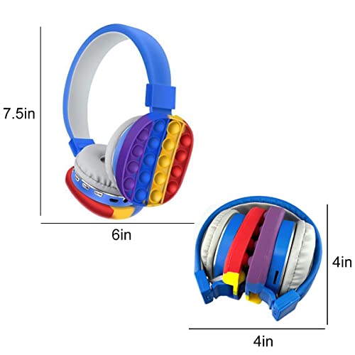 Acuvar Wireless or Wired Bluetooth 5.2 Rechargeable Over The Ear Headphones with Silicone Fidget Pop Bubbles Microphone, Powerful Surround Stereo Bass and Passive Noise Cancelling (Blue)