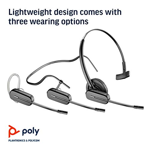 Plantronics - CS540 Wireless DECT Headset (Poly) - Single Ear (Mono) Convertible (3 wearing styles) - Connects to Desk Phone - Noise Canceling Microphone