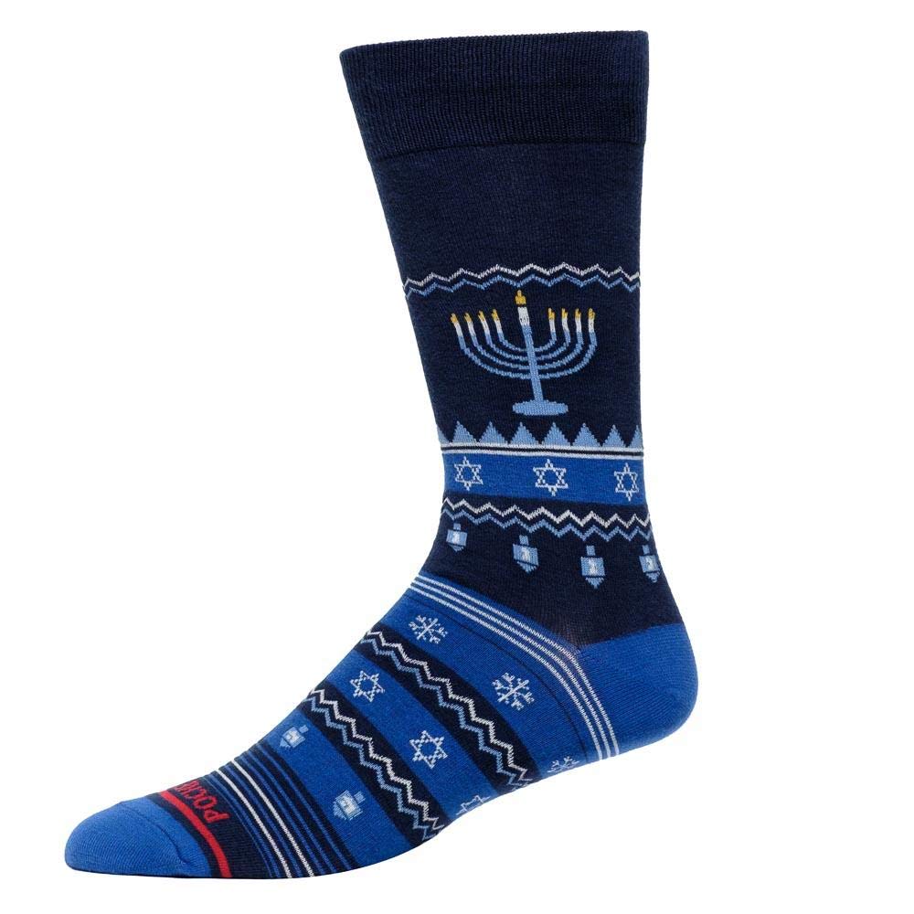 Pocket Socks Men Fashion Cotton Crew Socks, Hidden Zipper Security Pocket for Travel ID, Ear Buds and More, One Size, Hanukkah Sweater