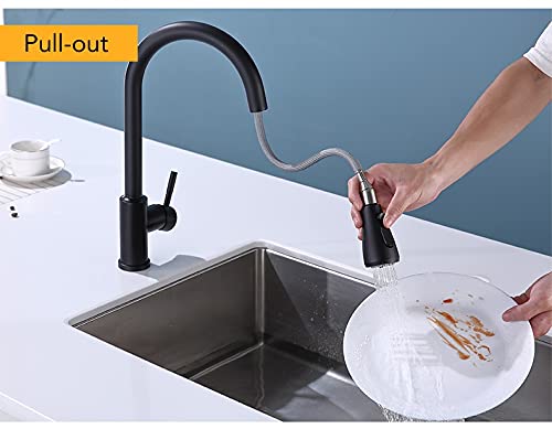 Kitchen Sink Faucet for Bar Farmhouse Commercial, High-end Touch Kitchen Faucets, Pull Out Black Kitchen Mixer Tap, Sensor Faucet, Swivel 360 Degree Hot and Cold Water Taps (Color : Black)