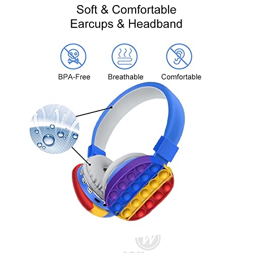 Acuvar Wireless or Wired Bluetooth 5.2 Rechargeable Over The Ear Headphones with Silicone Fidget Pop Bubbles Microphone, Powerful Surround Stereo Bass and Passive Noise Cancelling (Blue)