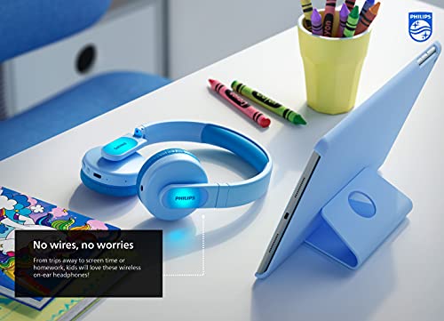 Philips K4206 Kids Wireless On-Ear Headphones, Bluetooth + Cable Connection, 85dB Limit for Safer Hearing, Built-in Mic, 28 Hours Play time, Parental Controls via Philips Headphones
