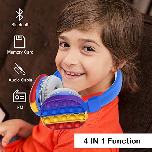 Acuvar Wireless or Wired Bluetooth 5.2 Rechargeable Over The Ear Headphones with Silicone Fidget Pop Bubbles Microphone, Powerful Surround Stereo Bass and Passive Noise Cancelling (Blue)