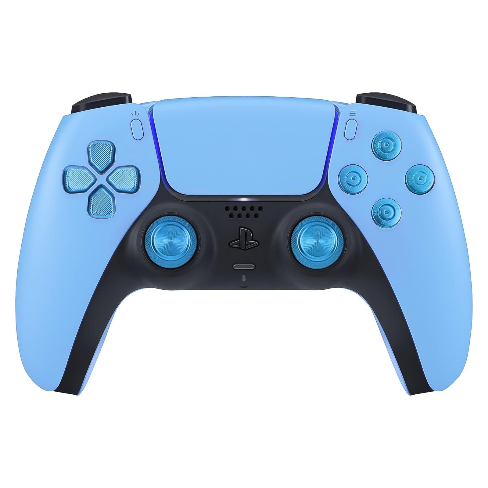 TOMSIN Metal Buttons Replacement Kit for PS5 Controller – Aluminum Thumbsticks & O X Square Triangle & Dpad Buttons Accessories Compatible with PlayStation 5 DS Controller (Blue)