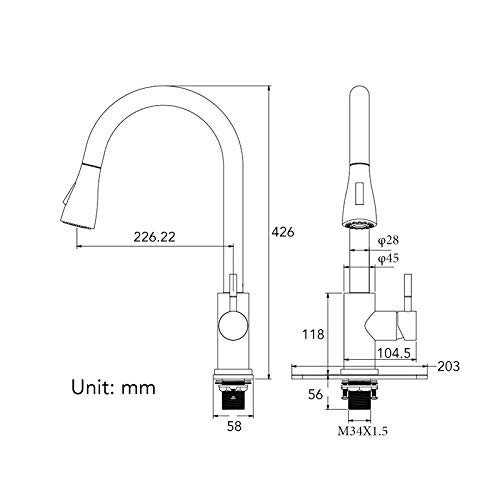 Kitchen Sink Faucet for Bar Farmhouse Commercial, High-end Touch Kitchen Faucets, Pull Out Black Kitchen Mixer Tap, Sensor Faucet, Swivel 360 Degree Hot and Cold Water Taps (Color : Black)