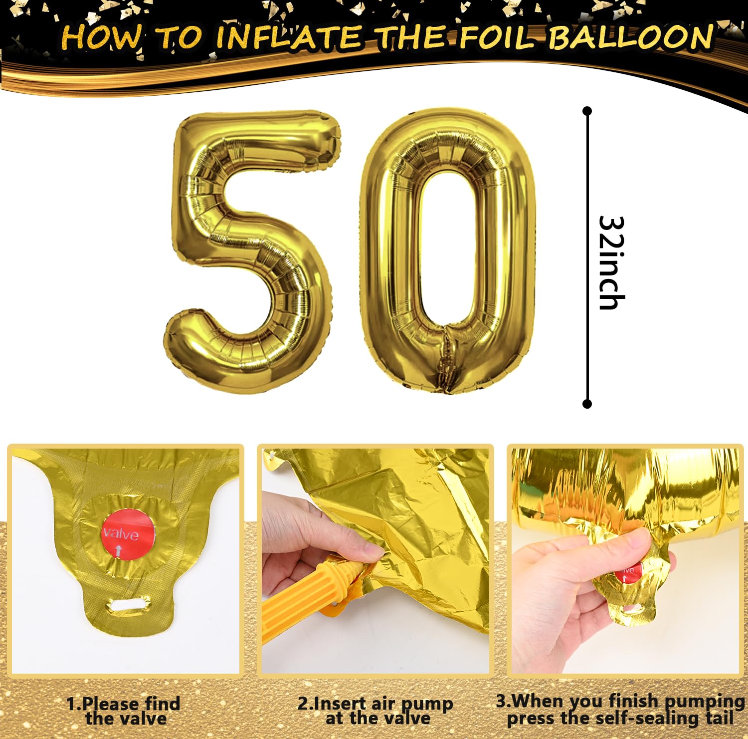 50th Birthday Decorations for Men Women, Black and Gold 50th Birthday Balloons Set Party Decorations with Happy 50th Birthday Decorations Banner,Black and Gold Balloons for 50th Birthday Party