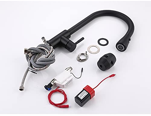 Kitchen Sink Faucet for Bar Farmhouse Commercial, High-end Touch Kitchen Faucets, Pull Out Black Kitchen Mixer Tap, Sensor Faucet, Swivel 360 Degree Hot and Cold Water Taps (Color : Black)