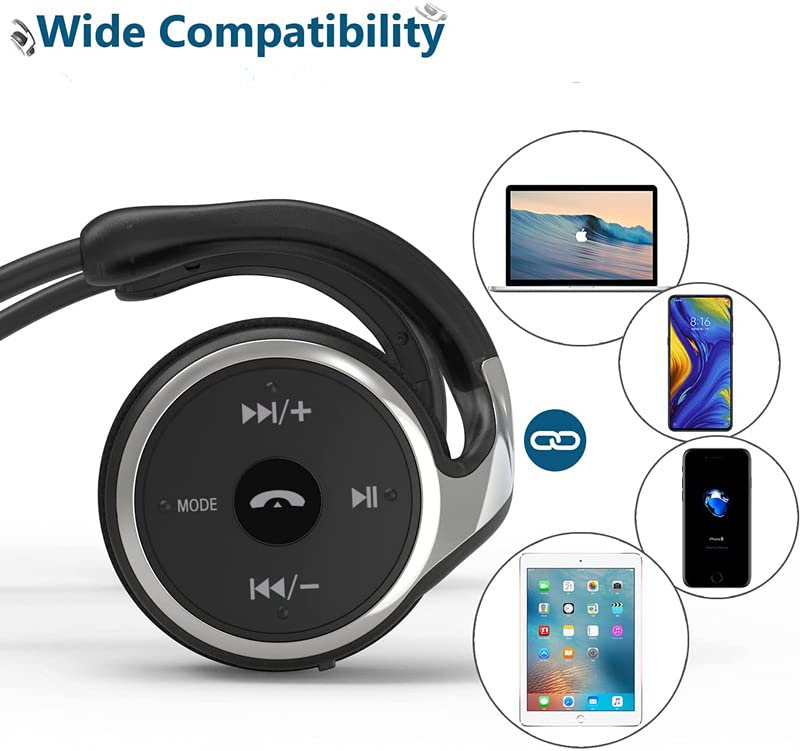 Behind The Head Headphones, itayak Bluetooth 5.0 Neckband Around Head Headphones Lightweight Small Foldable Wireless Sports Sweatproof Headset with Microphone, TF Card Slot & Carrying Case (Black)