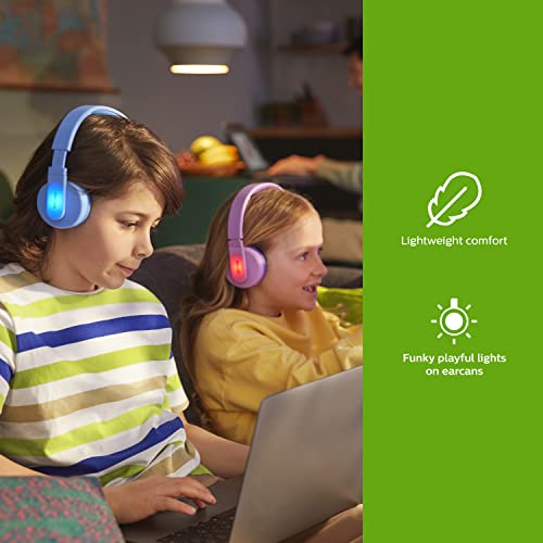 Philips K4206 Kids Wireless On-Ear Headphones, Bluetooth + Cable Connection, 85dB Limit for Safer Hearing, Built-in Mic, 28 Hours Play time, Parental Controls via Philips Headphones