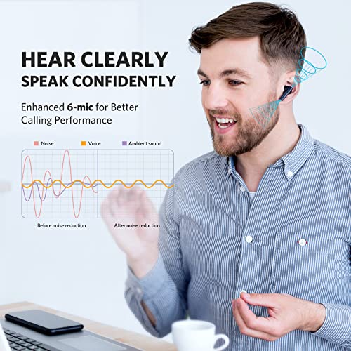 EarFun Air Pro SV Wireless Earbuds, QuietSmart™ 2.0 Active Noise Cancelling Earbuds with 6 Mics, Bluetooth 5.2 Earbuds, 10mm Wool Composite Drivers, Wireless Charging, Low Latency, App, Black