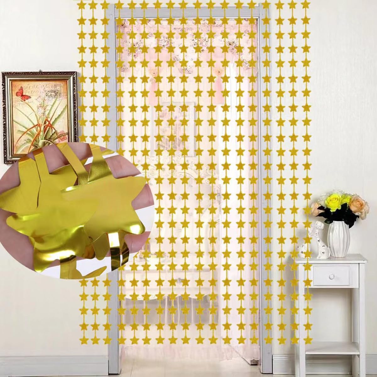 AimtoHome 4 Pack Gold Stars Foil Fringe Curtains Party Decorations, Glitter Streamers, Tinsel Curtain Backdrop, for Birthday, Bridal Shower, Wedding, Anniversary, Graduation Party Decorations