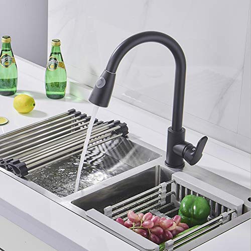 Kitchen Sink Faucet for Bar Farmhouse Commercial, Black Kitchen Faucets, Silver Single Handle Pull Out Kitchen Tap, Single Hole 1 Handle, Swivel 360 Degree Water Mixer Tap (Color : Black)