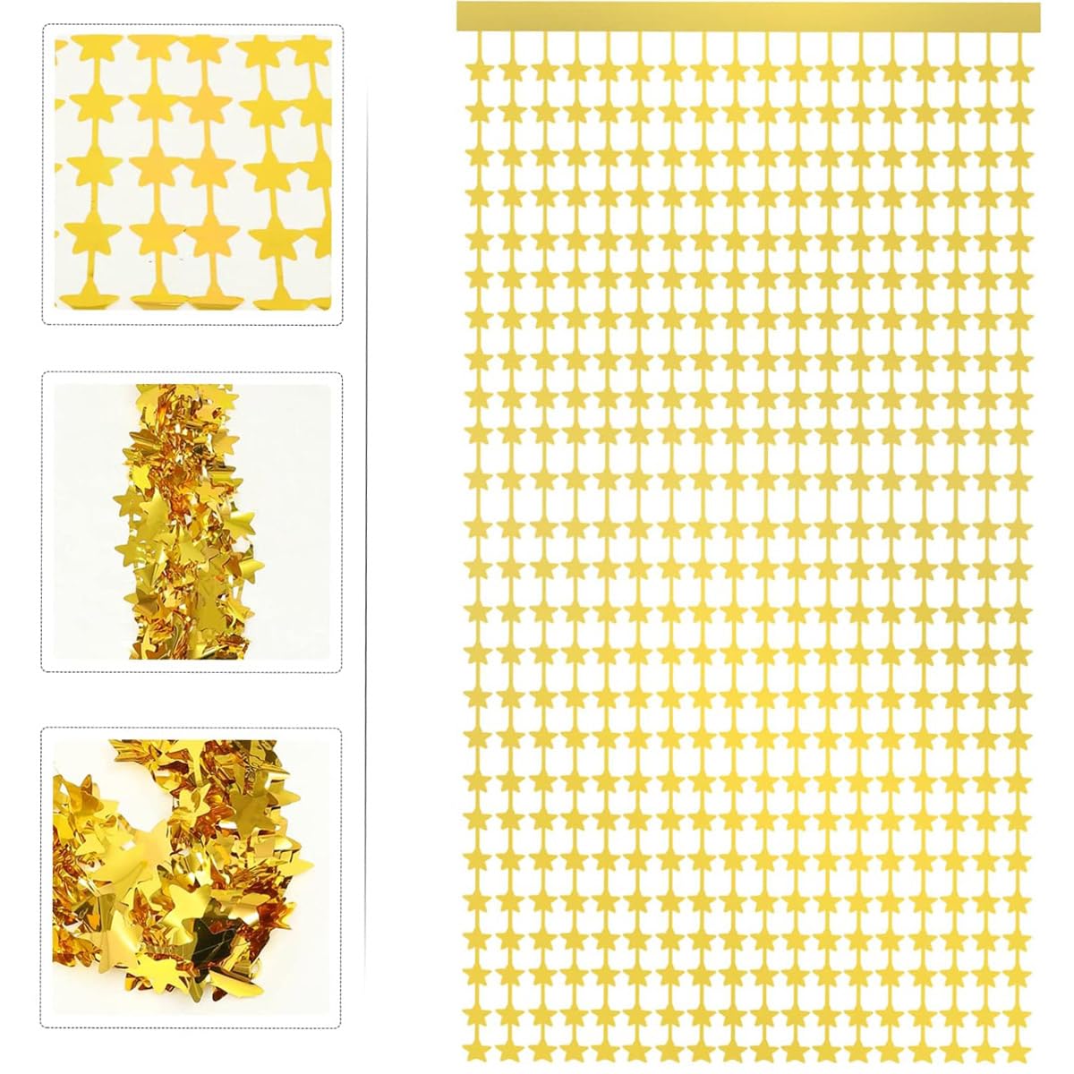 AimtoHome 4 Pack Gold Stars Foil Fringe Curtains Party Decorations, Glitter Streamers, Tinsel Curtain Backdrop, for Birthday, Bridal Shower, Wedding, Anniversary, Graduation Party Decorations
