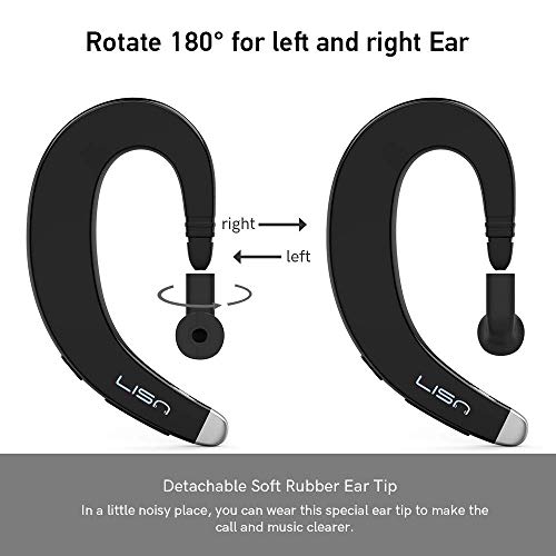 LISN Ear-Hook Bluetooth Headphone, Wireless Single Ear Bluetooth Headset with Mic, Ultra-Light Painless Bluetooth Earpiece 8-10 Hrs Playtime for Cell Phone (Black)