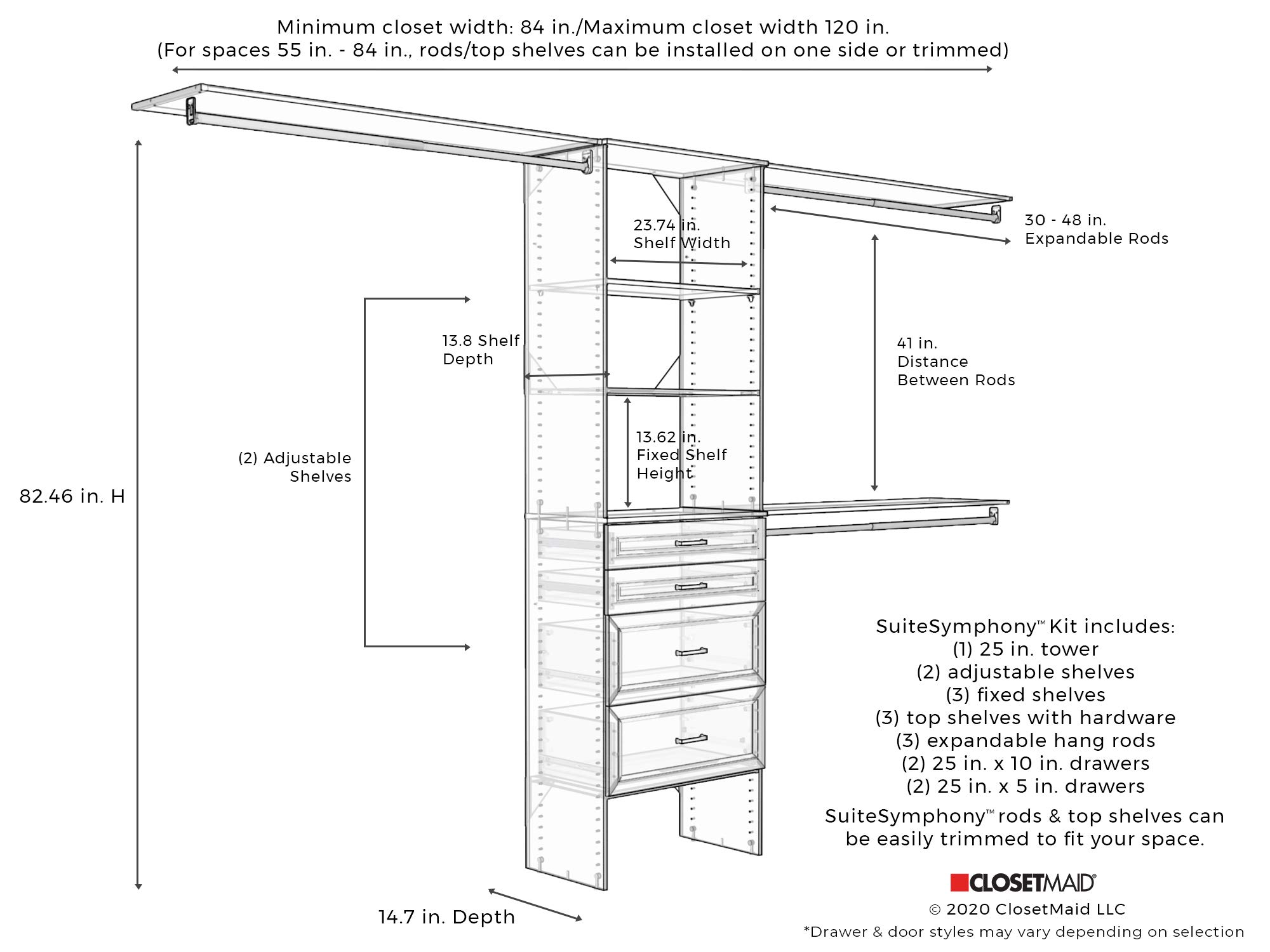 ClosetMaid 1937140 SuiteSymphony Modern 25-Inch Closet Organizer with Shelves and 4-Drawers, Pure White