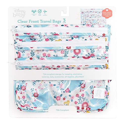 Bumkins Disney Travel Bag, Toiletry, TSA Approved Pouch, Zip Bag, Quart Size Airline Compliant, Clear-Sided, Baby, Diaper Bag Organization, Accessories, Packing, Set of 3 Sizes, Cinderella