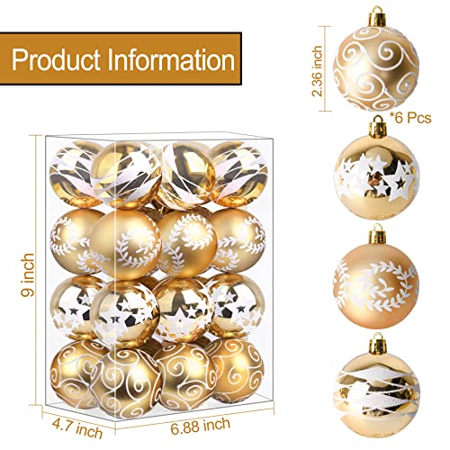 Gold Christmas Tree Ornaments Decorations: Golden Xmas Ornaments Shatterproof Decor- 2.36inches | 60mm Small Christmas Baubles Set Plastic