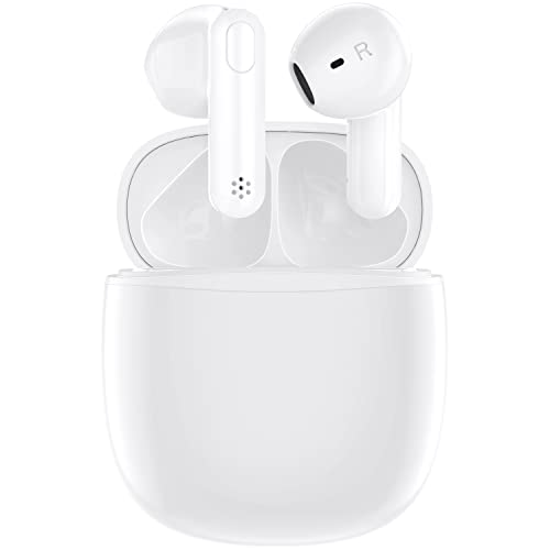 Jrwaro Wireless Earbuds, Bluethooth 5.3 Headphones HiFi Stereo in-Ear Earphones with Touch Control and Type-C Charging Case, Built-in Microphone IPX6 Waterproof Ear Buds for Sport and Work White
