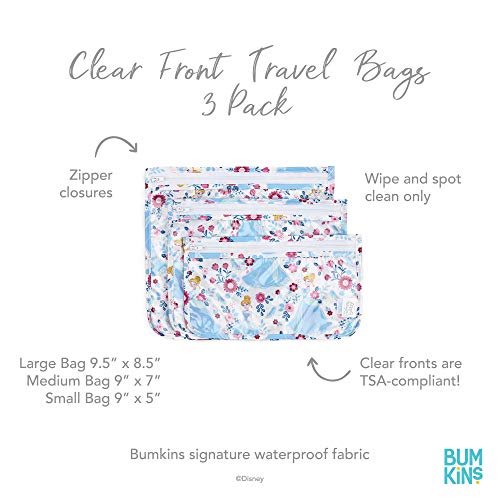 Bumkins Disney Travel Bag, Toiletry, TSA Approved Pouch, Zip Bag, Quart Size Airline Compliant, Clear-Sided, Baby, Diaper Bag Organization, Accessories, Packing, Set of 3 Sizes, Cinderella