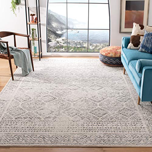 SAFAVIEH Tulum Collection Area Rug - 8' x 10', Ivory & Grey, Moroccan Boho Distressed Design, Non-Shedding & Easy Care, Ideal for High Traffic Areas in Living Room, Bedroom (TUL264A)