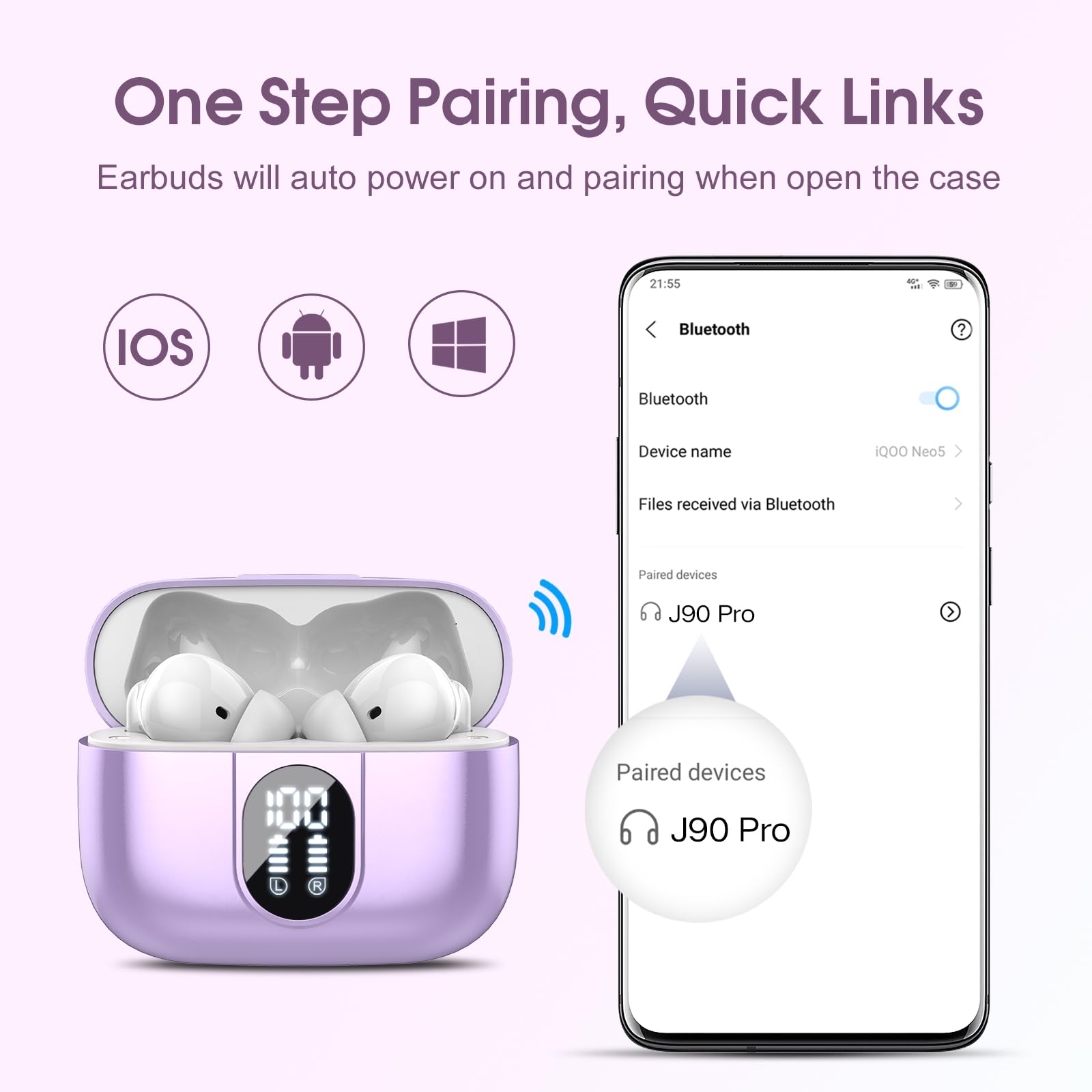 2024 Bluetooth 5.3 Headphones Wireless Earbuds HiFi Stereo, 40H Playtime in-Ear Earbud, Bluetooth Earbuds with LED Power Display, IP7 Waterproof Wireless Earphones Sport Headset for Android iOS