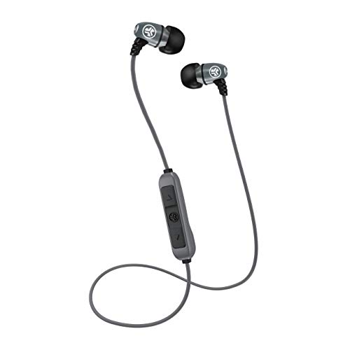 JLab Metal Bluetooth Wireless Rugged Earbuds | Titanium 8mm Drivers | 6 Hour Battery Life | Noise Isolation | Bluetooth 5.0 | IP55 Sweat Proof Rating Extra Gel Tips & Cush Fins | Gunmetal…